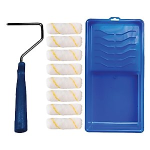 Pro Grade - Paint Roller Tool Kit - 10 Piece Painting Set - Mini Plastic Paint Tray Set, Mini Roller Frame,Microfiber Roller Covers