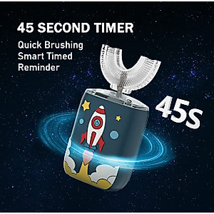 ELOTAME Kids U Shaped Electric Toothbrush with 4 Brush Heads, Cartoon Sonic Automatic Toothbrush with 6 Cleaning Modes, 360-Degree Cleaning, IPX7 Waterproof (8-15 Age Rocket)