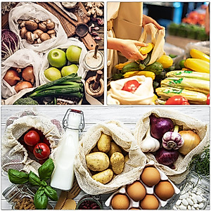 Reusable-Cotton-Mesh-Produce-shopping-Bags-Washable Eco Friendly Premium See Through Lightweight Net zero Bulk Bags for Veggie Fruit Vegetable Grocery Storage ( 9 Packs )