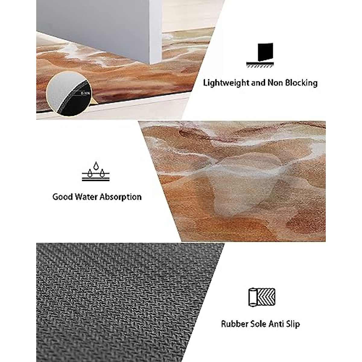 Summer Beach Bath Mat for Tub,Non Slip Bathroom Floor Runner Rug Quick Dry & Absorbent Diatomaceous Earth Shower Sink Kitchen Living Room Washable Doormat,Modern Abstract Boho Gradient Wave 18"x30"