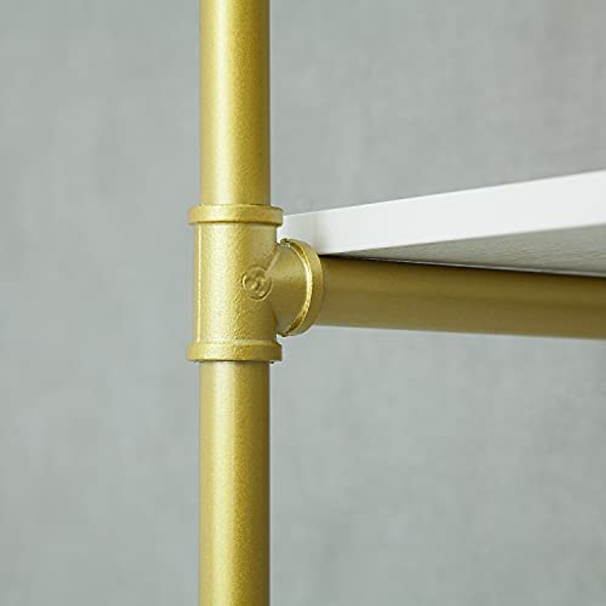 Industrial Pipe Wall Mounted Garment Rack with Top Shelf, Detachable Pipe Clothes Rack, Space-Saving Hanging Bar, Detachable Multi-Purpose Rod for Closet Storage, Gold, 47.2x10 Inches