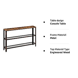 Rolanstar Console Table, Narrow Sofa Table with 2 Mesh Shelves, 47.2” Long Rustic Entryway Table with Retro Metal Frame, Entrance Table for Entryway, Hallway, Living Room, Bedroom