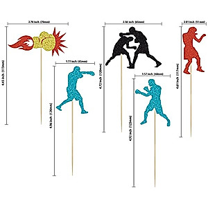 Gyufise 25 Pack Boxing Player Cupcake Toppers Black Red Blue Glitter Boxing Gloves Boxer Cupcake Picks Boxer Gym Theme Baby Shower Birthday Party Cake Decorations Supplies