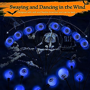 Flumy Outdoor Halloween Decorations, 2-Pack Solar Swaying Garden Lights, Scary Eyeball Solar Landscape Pathway Stake Fairy Lights, 16 LED Waterproof Outdoor Lights for Halloween Party Decor Yard Patio