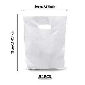 UiiWout 54PCS White Plastic Merchandise Bag with Die Cut Handle Birthday Party Favor Gifts Trade Show Shopping Candy Bag