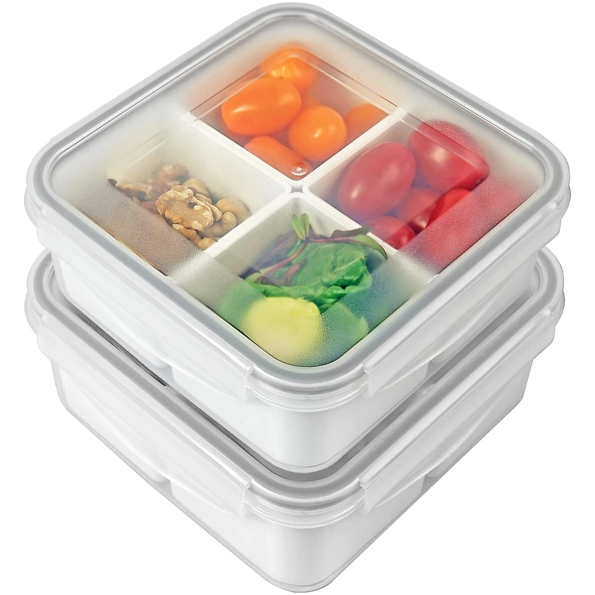 carrotez Food Storage Containers, 4 Compartment Portion Control Container, Snack Container For Adults, Meal Prep Container, Reusable, Microwave Safe, 4.6 Cup (1100ml), Pack of 2