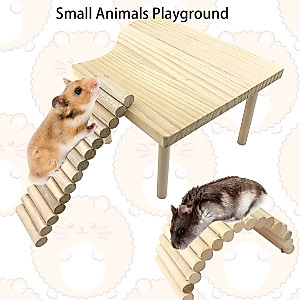 Vehomy 2PCS Hamster Stand Platform Toys Small Pet Wooden Platform with Pillars Rodent Ladder Bridge Rat Climbing Chew Toy Cage Accessories for Hamster Squirrel Gerbil Chinchilla Parrot and Bird