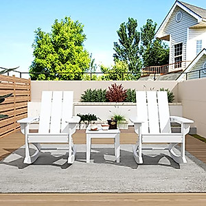 WO Home Furniture Adirondack Rocking Chair Set of 2 PCS Patio All-Weather and UV Protection for Any Outdoor Spaces (White)
