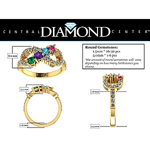 Central Diamond Center Infinity Mothers Ring with 1 to 6 Simulated Birthstones - 14k Yellow - Size 5