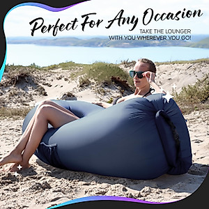 Nevlers 450Lbs Cap Outdoor Inflatable Couch for Camping Navy Blue| Tough 210T Polyester Air Chair Inflatable Lounger | Inflatable Chairs for Movie Night, Hiking, Travel Beach Chair & Portable Hammock