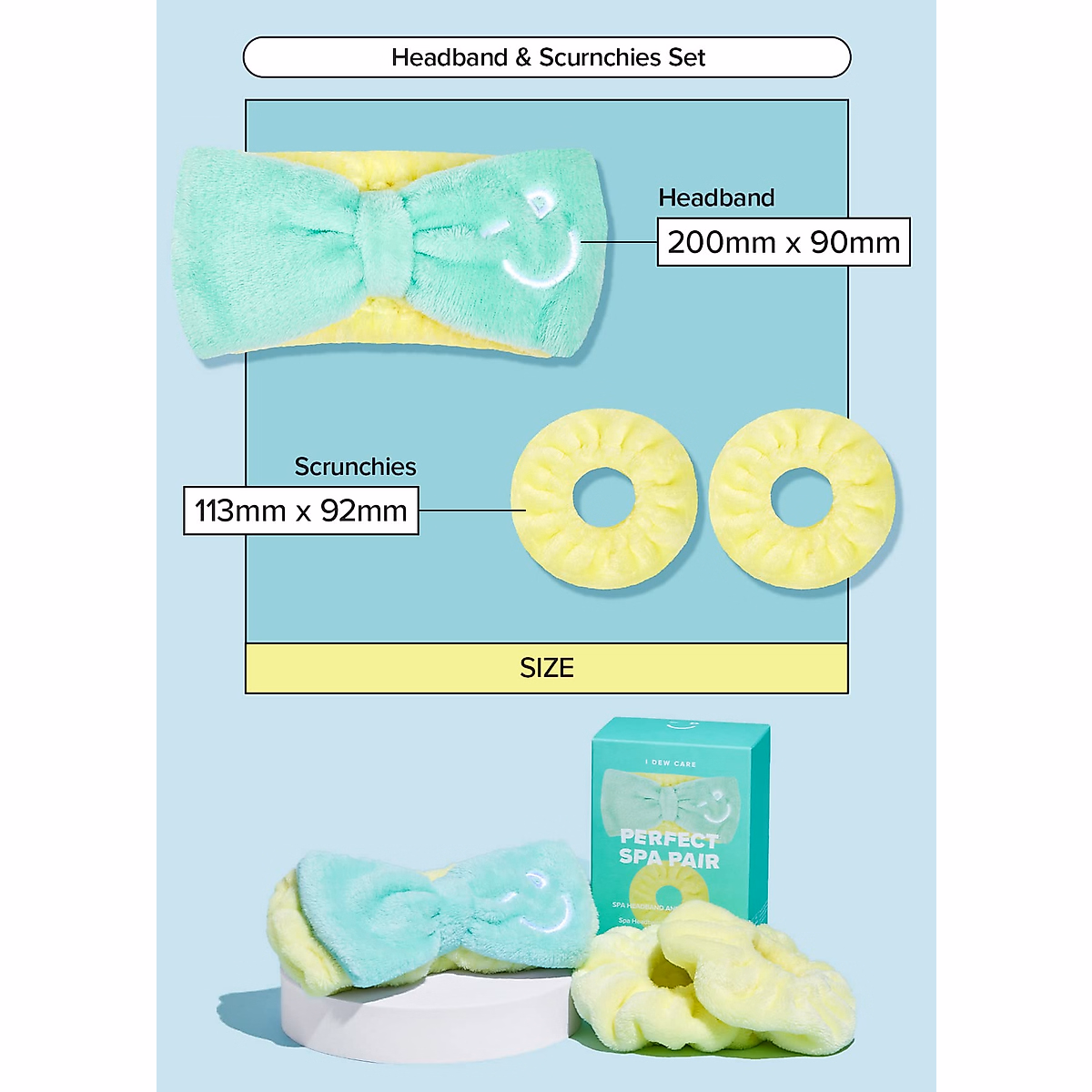 I DEW CARE Face Wash Headband & Scrunchie Set - Perfect Spa Pair | Adorable Design, Washing & Cleansing, Makeup and Spa, Quick Dry, Soft & Fuzzy, Non Slip, Teen Girls Stuff, Reusable