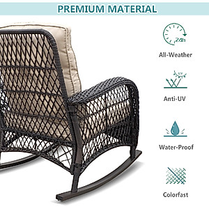 ATR ART TO REAL Outdoor Bistro Rocking Chair Set of 3 Pieces, Outdoor Resin Wicker Rocking Patio Chair, Outdoor Rocking Chairs with Cushions, Outdoor Rattan Conversation Sets