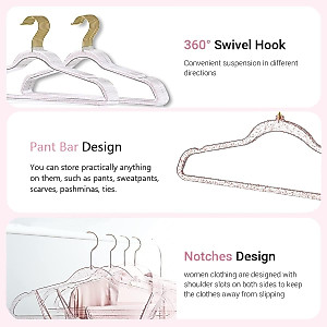 Pink Clothes Hangers 16", 20 Pack Plastic Clear Coat Hanger for Adult Closet, Durable Bling Ganchos de Ropa with Swivel Hook, Notched Shoulders & Ultra-Thin Space Saving Laundry Hanger for Dress Suits