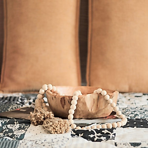 Wooden Bowl, Handmade Wooden Bowls with Wood Bead Garland, Natural, Fruit Bowl, Key Bowl for Decor, 8in-10in