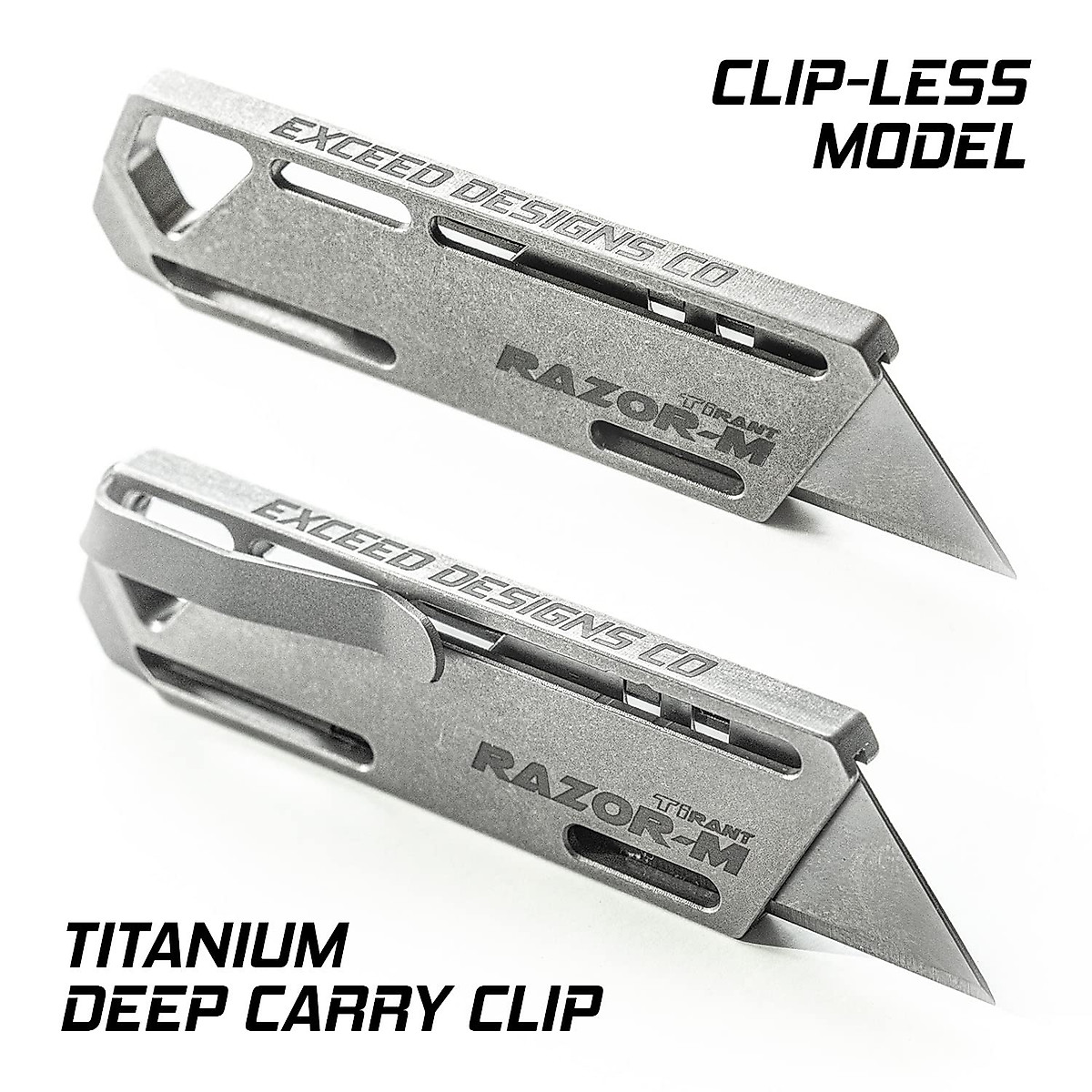 Exceed Designs TIRANT RAZOR-M 3.0 Magnetic Slide (Stonewashed) 6Al-4V Titanium Utility Knife & Pry Bar, EDC Knife, Box Cutter, MADE IN USA (Silver Magnets/NO Clip)