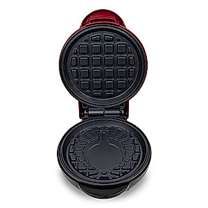 Nostalgia MyMini Personal Electric Heart Turkey Waffle Maker, 5-Inch Cooking Surface, Waffle Iron for Hash Browns, French Toast, Grilled Cheese, Quesadilla, Brownies, Cookies, Red