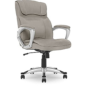 Serta Executive Office Chair Ergonomic Computer Upholstered Layered Body Pillows, Contoured Lumbar Zone, Microfiber, Black Base, Fabric, Grey/Silver