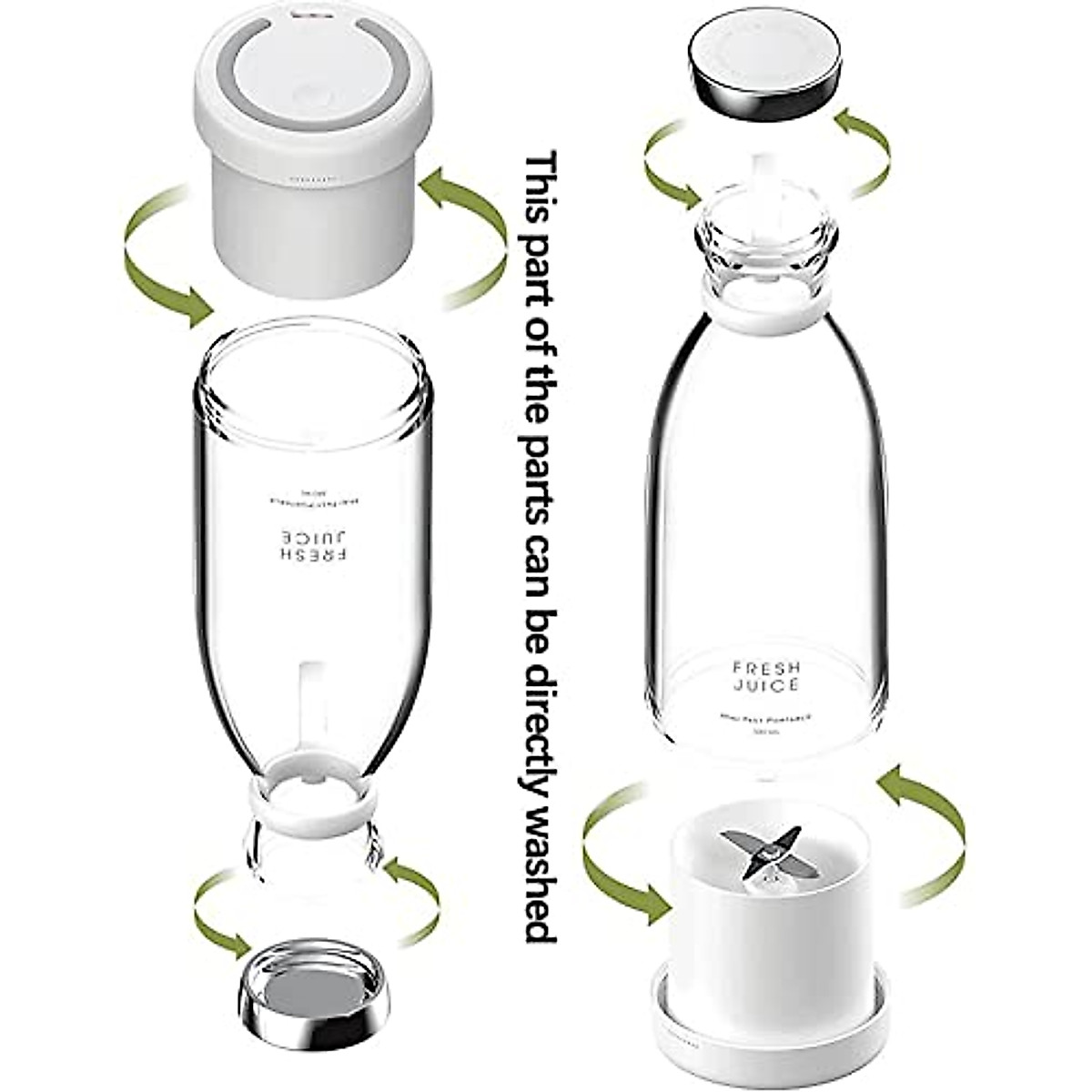 Personal Size Blender, Portable Blender, Battery Powered USB Blender, with Four Blades, Mini Blender Travel Bottle for Juice, Shakes, and Smoothies (White)