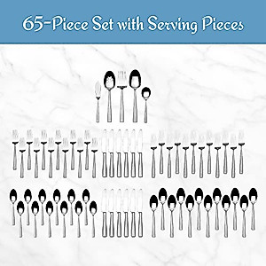 Mikasa Oliver 65-Piece 18/10 Stainless Steel Flatware Set with Serveware, Service for 12