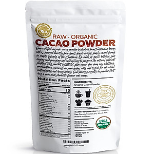 Cacao Powder Organic Raw - Natural Unsweetened Cocoa - Rich Dark Chocolate Taste - Make Sugar-Free, Vegan, Keto & Gluten-Free Hot Chocolate’s and Recipes - 1lb/ 16oz