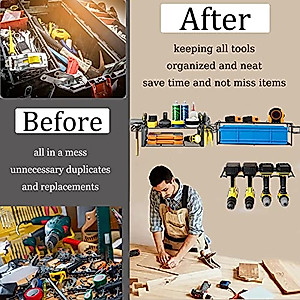 UNIKOO Power Tool Organizer, Garage Storage Rack with Tool Box, Heavy Duty Metal Drill Holder, Black Wall Mount Floating Shelf for Warehouse(4.33" D x 14.96" W x 7.87" H)