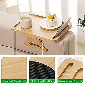GEHE Couch Arm Table Tray, Bamboo Sofa Arm Tray Table for Couch Arm, Durable & Foldable Sofa Armrest Tray, Armrest Table for Food, Drinks, Snacks, Remote, Control, Phone