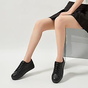 BABUDOG Womens Synthetic Leather Platform Sneakers,White Platform Shoes,Lace-up Tennis Shoes for Women,Comfortable Casual Shoes(Full Black.US6)