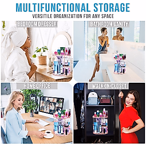 Sorbus 360 Rotating Makeup Organizer - Spinning Acrylic cosmetics organizer, Adjustable Shelves for Make Up, Perfume & Toiletries for Vanity, Bathroom, Bedroom, Closet [Pink]