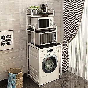 BKGDO Washer Storage Frames Floor Standing Punch Free Suitable for Over Toilet,Steel Tube Washinghine Rack,Floor-to-Ceiling Toilet Rack,Multi-Scene Washinghine Rack Bathroom Storage/White