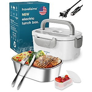 Travelisimo Electric Lunch Box Food Heater High Power 60W, 3 in 1 Portable Heated Lunch Box for Adults for Car Truck & Work 12V 24V 110V, Loncheras Electricas para Calentar Almuerzo