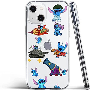 MOBRWUVS Cartoon Case for iPhone 14 Pro Max,Cute Stitch 3D Animal Character Anti-Bump Shockproof Transparent Protective Cover Suitable for Boys and Girls Teenage