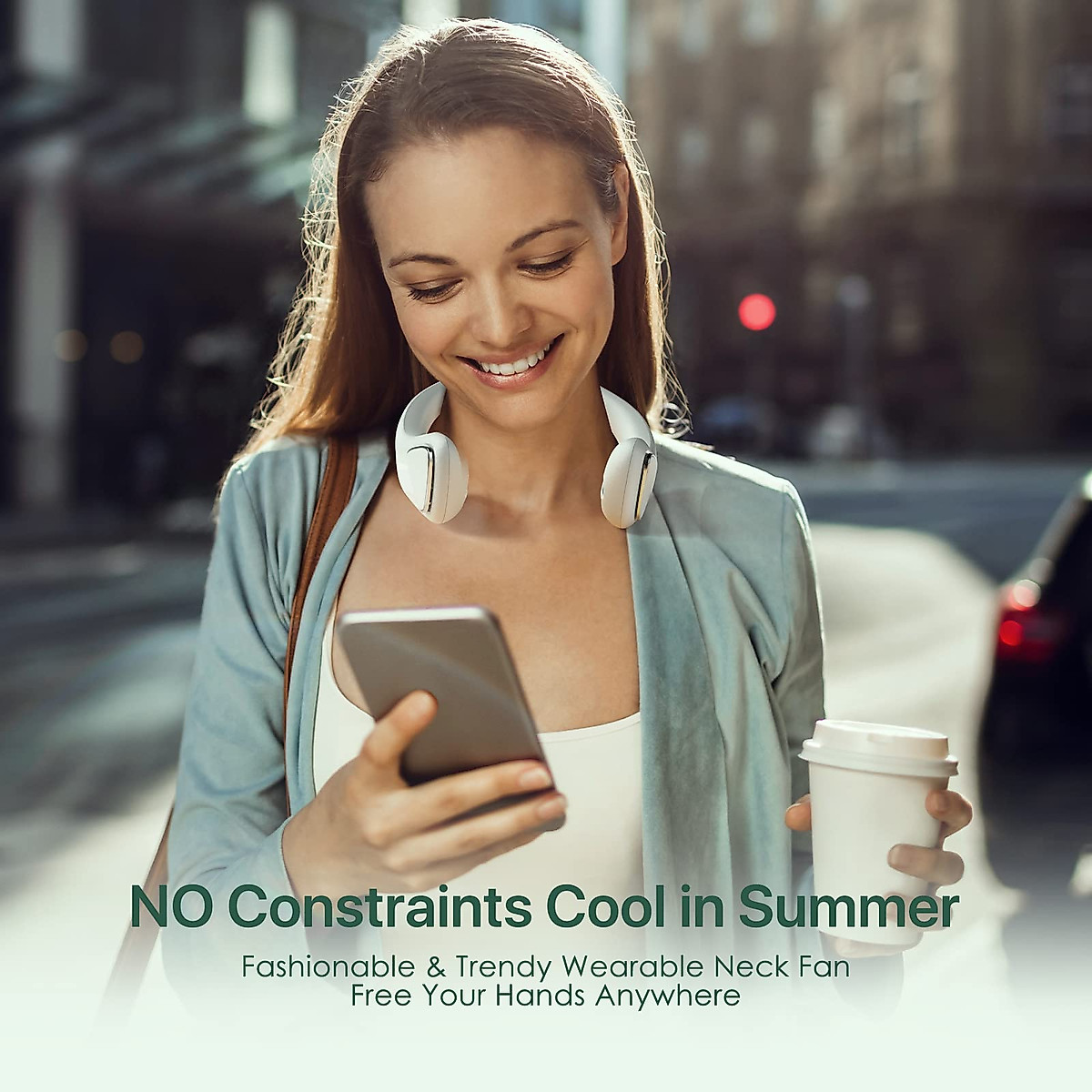 Housmile Neck Fans Portable Rechargeable, Neck Fan 4000 mAh Battery Operated Portable Neck Fan, No Hair Twisting, Leafless, USB Powered Wearable, 3 Speeds for Outdoor Indoor-White