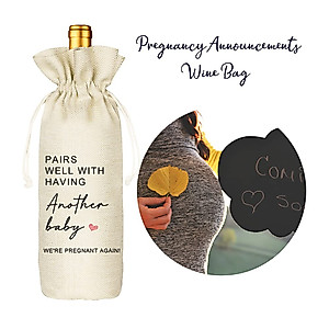 Socive Baby Announcement Wine Bag, Pregnancy Announcement, Gift for Grandparents, Aunt and Uncle - Pairs Well With Having Another Baby,We Are Pregnant Again(5SW19103)