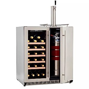 HCK Wine Cooler Fridge and Kegerator 2in1 Outdoor Refrigerator,Cellar Freestanding Refrigerator and keg fridge with tap with Digital Touch Display & Stainless Steel & Triple-Layer Tempered Glass Door