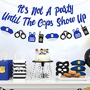 Police Banner Party Until The Cops Shown Up - Police Party Decorations Banner, Glitter Blue Police Banner Garland for Police Retirement Party