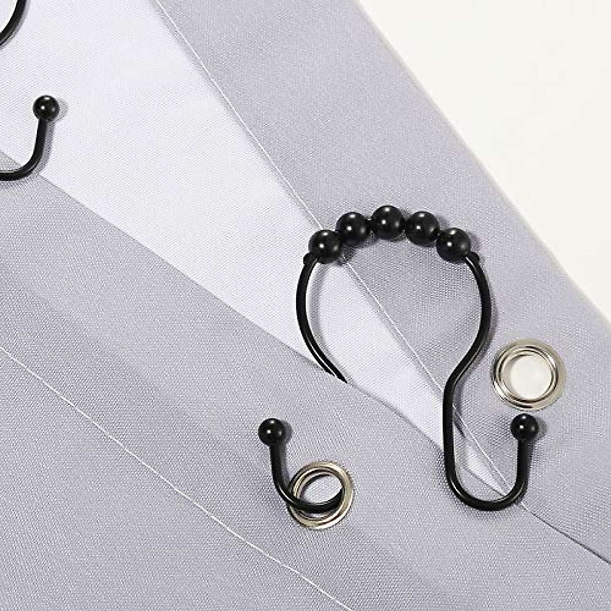 Shower Curtain Hooks, Goowin Shower Curtain Rings, Black Shower Curtain Hooks Rust Proof, Smooth Glide Metal Shower Curtain Rings, Double Shower Hooks for Shower Curtain & Liner, 12 Pack (Black)