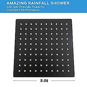 Rain Shower Head With Extension Arm, NearMoon Square Shower Heads, Large Stainless Steel Rainfall Showerhead-Waterfall Full Body Coverage (8 Inch Shower Head With 15 Inch Shower Arm, Matte Black)