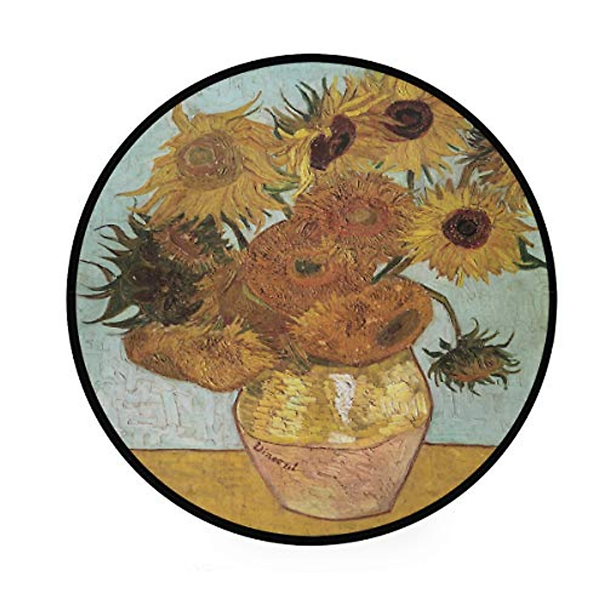 WELLDAY Round Area Rug Van Gogh Sunflower Art Door Mat Washable Non-Slip Throw Floor Carpet