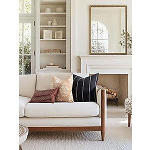 Crumbs Home Modern Farmhouse Fall Linen Indoor Outdoor Throw Pillow Cover Only, 22"x22" Water Repellent for Patio, Backyard, Couch, Black Neutral Vertical Stripes