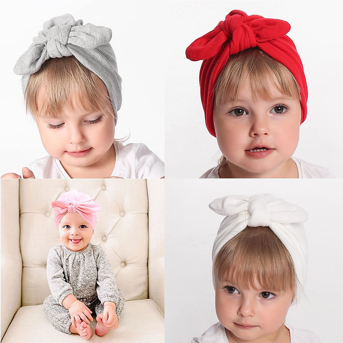 Solalux Turbans for Baby Girl Cotton Baby Turban Bow Beanie Infant Hats 0-3 Years