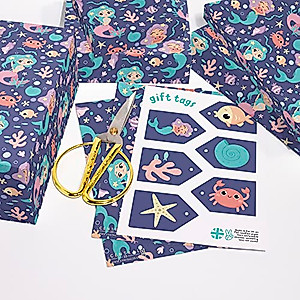 CENTRAL 23 Mermaid Wrapping Paper - 6 Gift Wrap Sheets For Girls - Underwater Creatures - Baby Girl Wrapping Paper - Recyclable