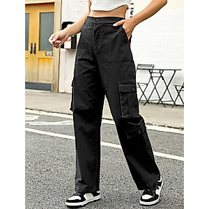MOYEE Cargo Pants for Women High Waisted and Wide Leg Casual Y2K Pants Baggy Trousers with 7 Pockets(Black, Large)
