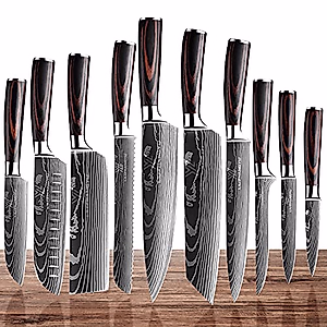 Kitchen Chef Knife Sets, 3.5-8 Inch Set Boxed Knives 5Cr15mov Stainless Steel Ultra Sharp Japanese Knives with Sheaths, 10 Pieces Knife Sets for Professional Chefs