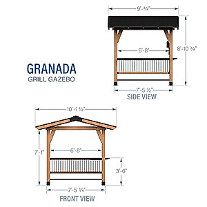 Backyard Discovery Granada 10' x 9' Cedar Wood BBQ Grill Gazebo Pavilion with Hardtop Galvanized Steel Roof, Bar Tops, Powerport, Snow Support, Wind Resistance, Cook Station for Outdoor Patio or Deck