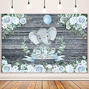 AIBIIN 7x5ft Baby Elephant Baby Shower Backdrop for Boy Rustic Wood Blue Floral Elephant Baby Shower Background Elephant Newborn It's a Boy Baby Shower Party Decorations Supplies Backdrop Banner