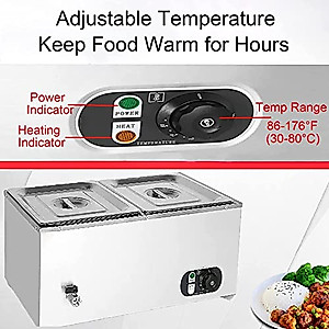 MEHAOC Steam Table for Stainless Steel Buffet Food Heater, Buffet Table Server of Soup Station, Electrical Food Heater with Catering Restaurants Lid (Col