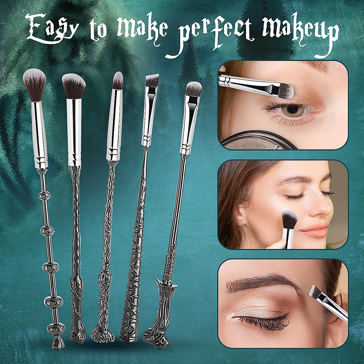 Wand Makeup Brushes Set, WeChip Make Up Brush Set Gifts for Women Girls 5pcs(Silver)