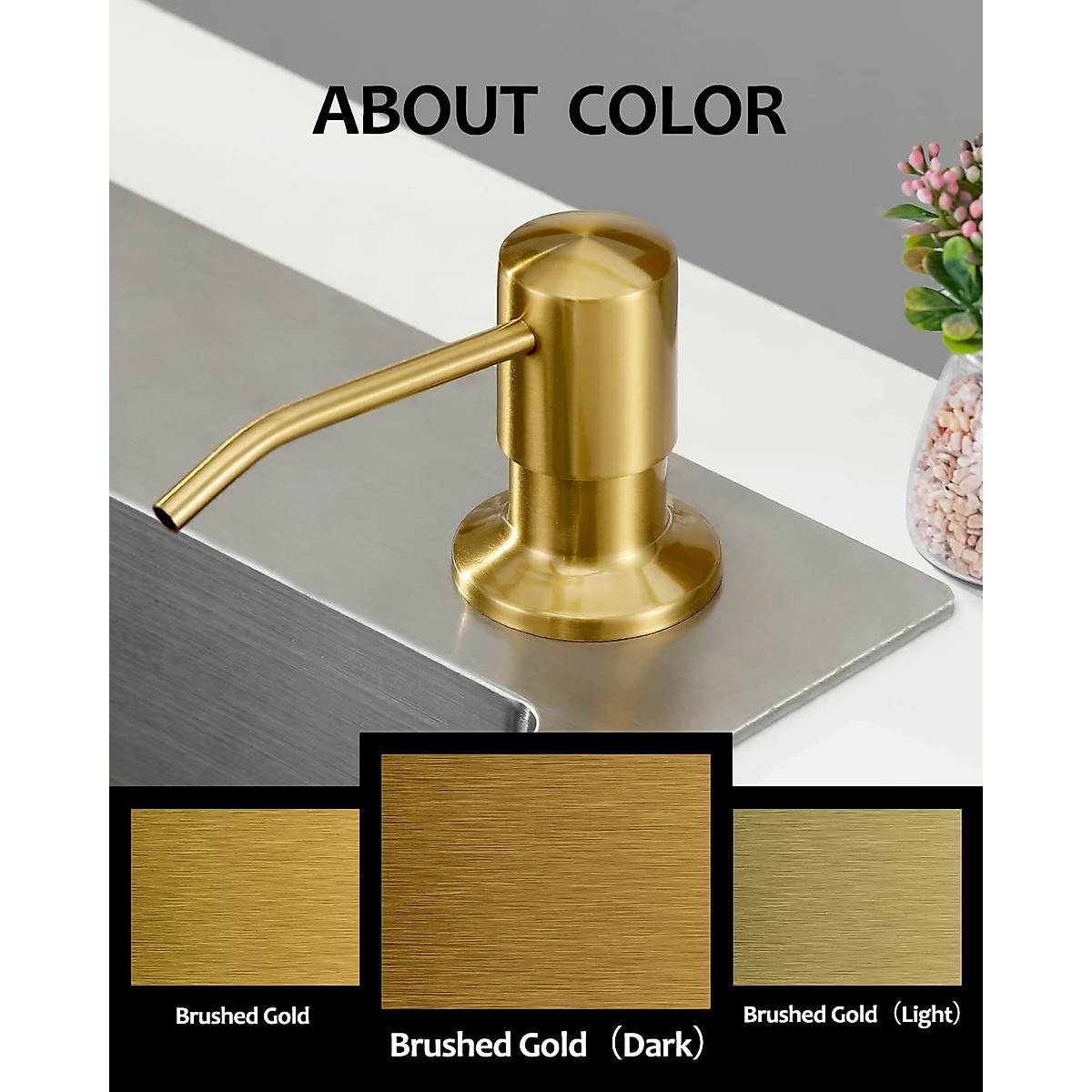 Hoanmpy Soap Dispenser for Kitchen Sink Brushed Gold, Built in Stainless Steel Kitchen Soap Dispenser, Refill from The Top,in Counter Kitchen Sink Soap Dispenser,17 oz