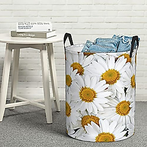 Laundry Basket,Yellow Daisies,Large Canvas Fabric Lightweight Storage Basket/Toy Organizer/Dirty Clothes Collapsible Waterproof For College Dorms-Large