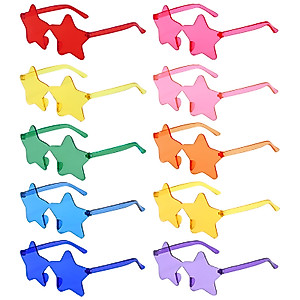 SUNOVELTIES 10 Pack Colored Party Glasses Bulk Star Rimless Sunglasses Irregular One Piece Transparent Fun sunglasses for Teen Adult